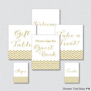 Printable Chevron Baby Shower Table Signs in Gold SIX Signs | Etsy