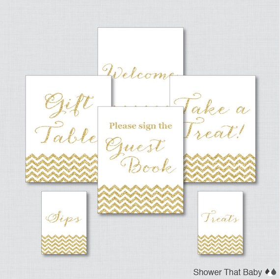 Printable Chevron Baby Shower Table Signs in Gold SIX Signs | Etsy