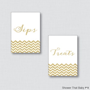 Printable Chevron Baby Shower Table Signs in Gold SIX Signs | Etsy