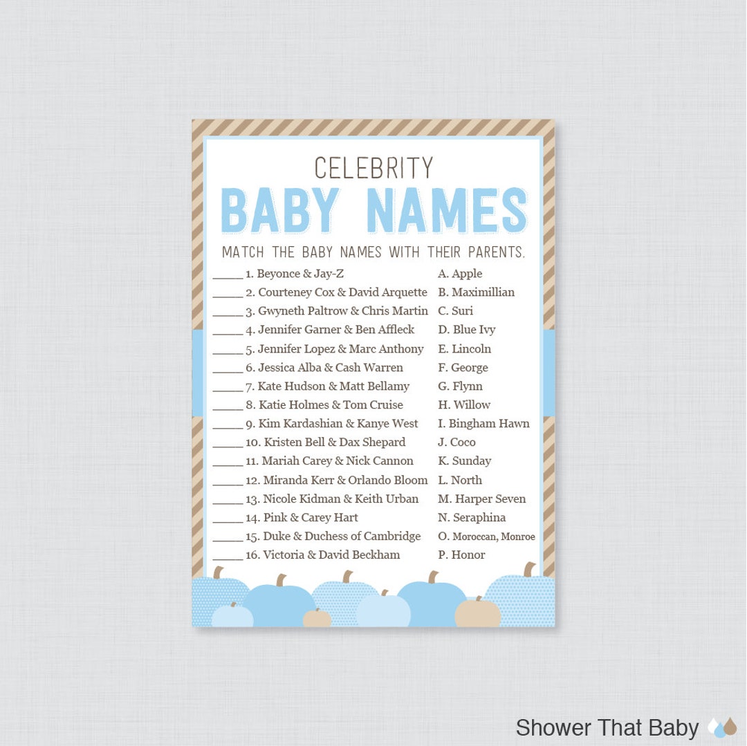 Blue Pumpkin Baby Shower Celebrity Baby Name Game - Celebrity Baby Name ...