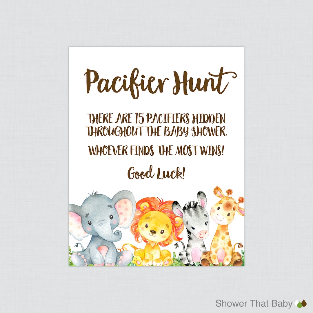 Safari Baby Shower Pacifier Hunt Game Sign - Printable Download Safari ...