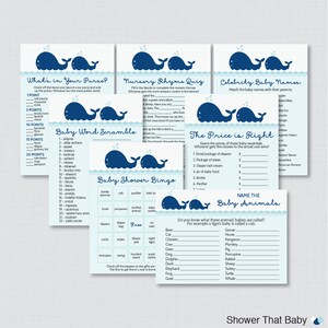 Whale Baby Shower Games Package - Seven Printable Games: Bingo, Price ...