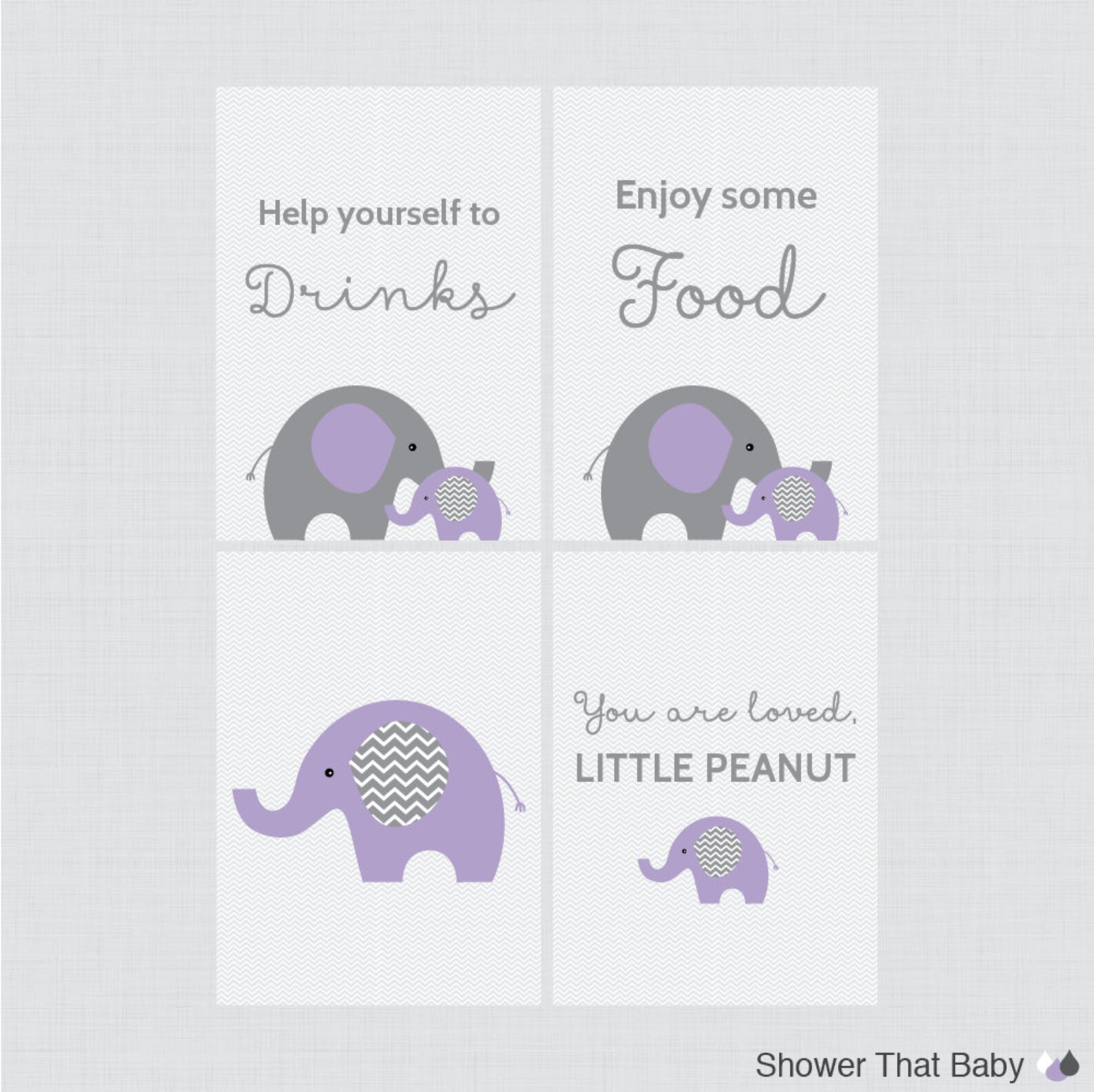 Printable Elephant Baby Shower Table Signs EIGHT Signs - Etsy