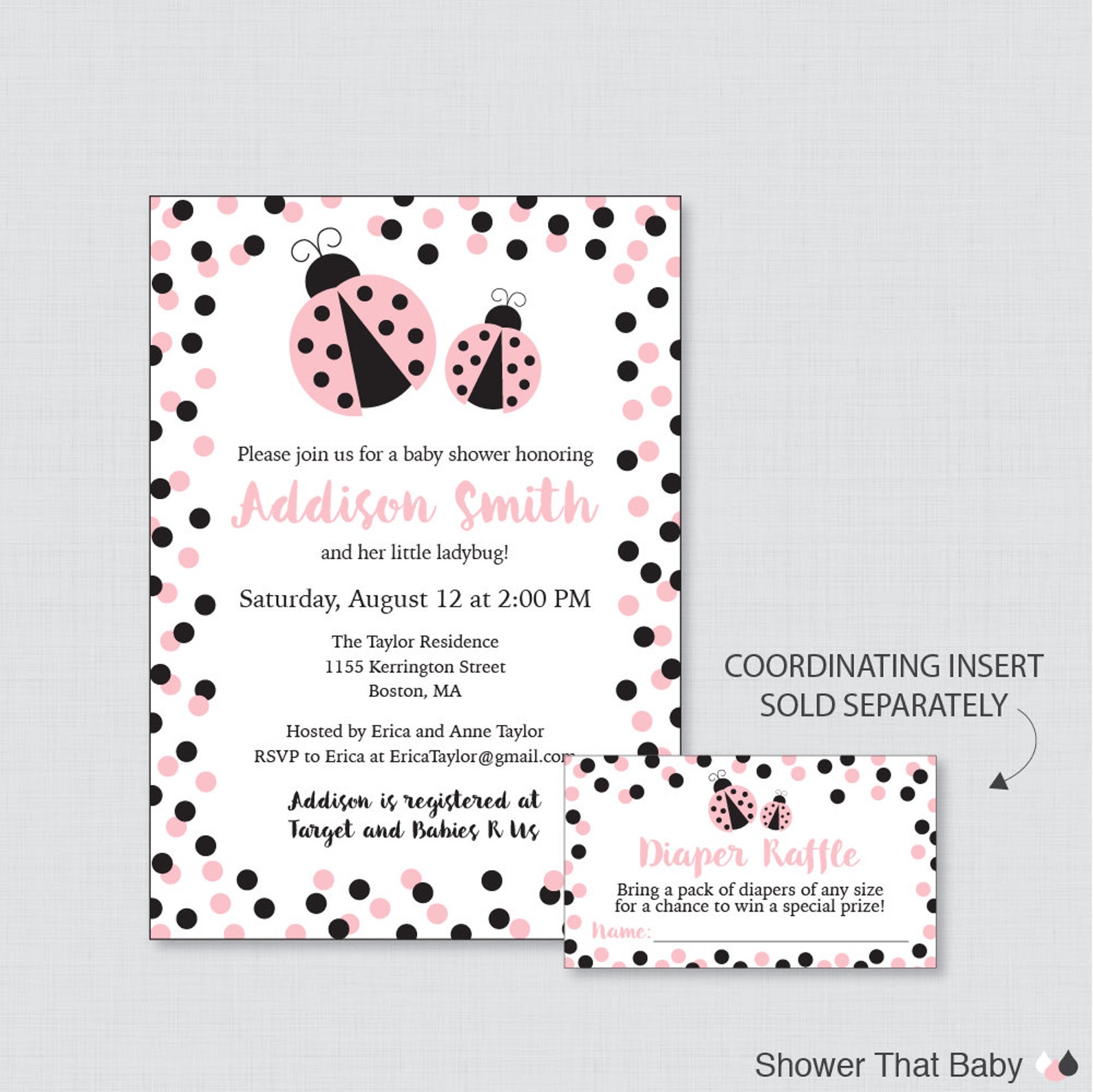 Ladybug Baby Shower Invitation Printable or Printed Pink - Etsy