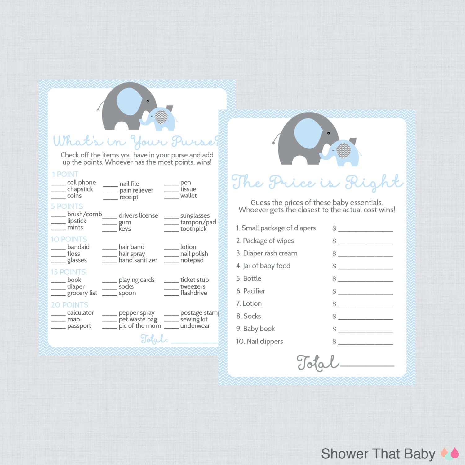 Elephant Baby Shower Games Package in Blue and Gray Seven - Etsy