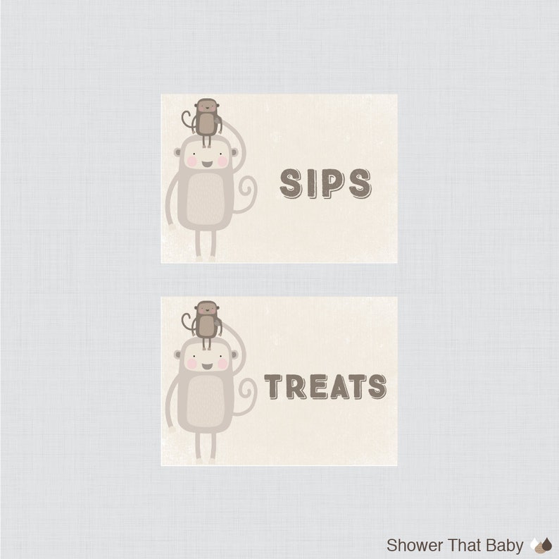 Printable Monkey Baby Shower Table Signs SIX Signs Welcome | Etsy