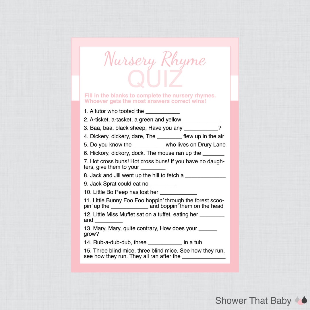 Nursery Rhyme Quiz Baby Shower Game in Pink Printable - Etsy