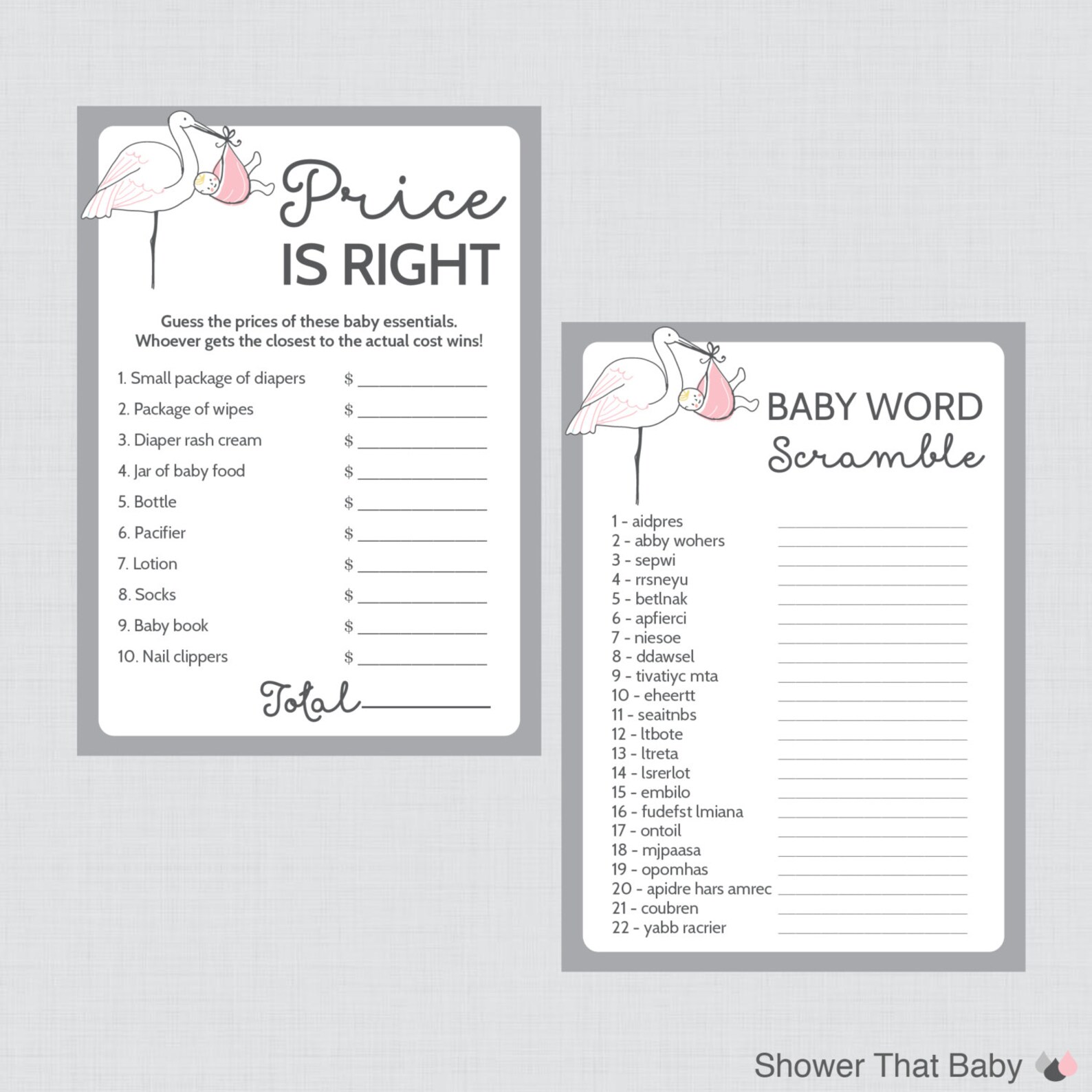 Stork Baby Shower Games Package With Seven Printable Games | Etsy