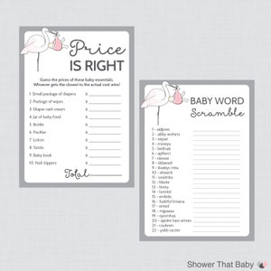 Stork Baby Shower Games Package With Seven Printable Games - Pink Baby ...