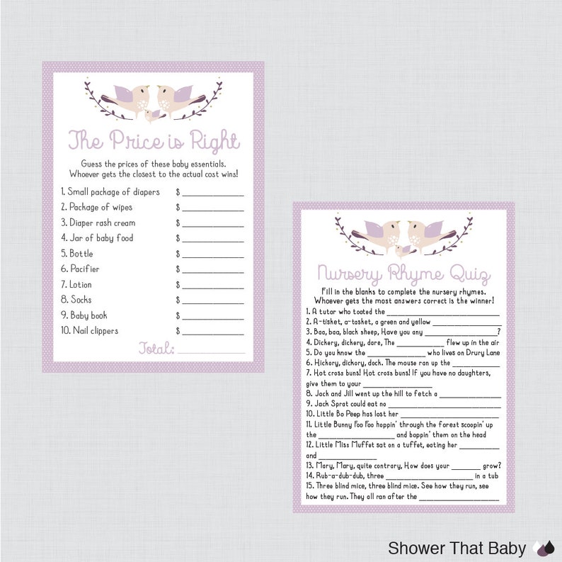 Bird Baby Shower Games Package - Seven Printable Games: Bingo, Price is ...