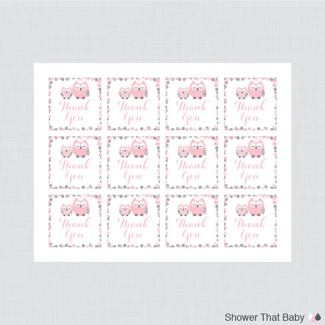 Printable Owl Baby Shower Favor Tags Pink and Gold Glitter | Etsy