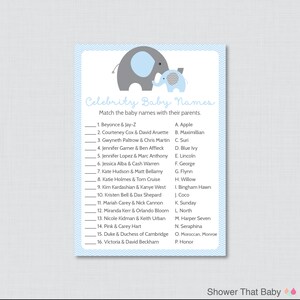 Celebrity Baby Shower Game Printable - Elephant Celebrity Baby Name ...