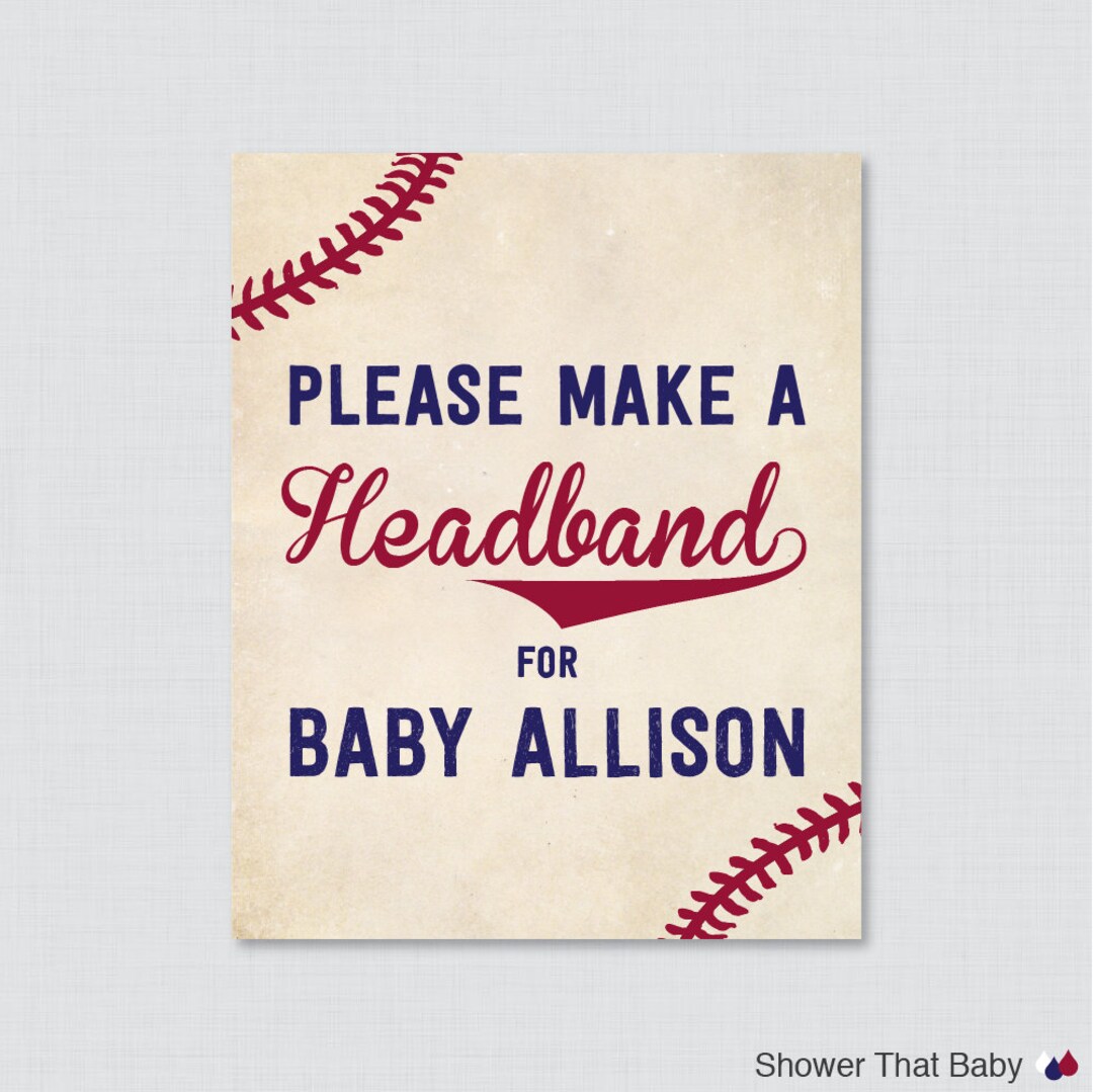Baseball Baby Shower Headband Station Sign - Printable, Personalized ...
