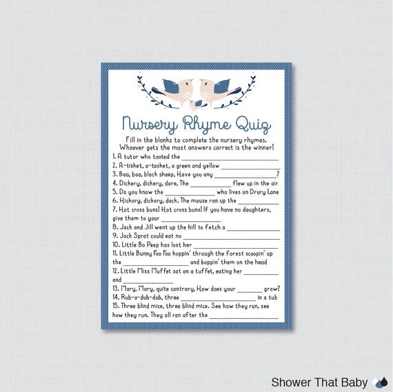 Bird Baby Shower Nursery Rhyme Quiz Game Printable Instant | Etsy