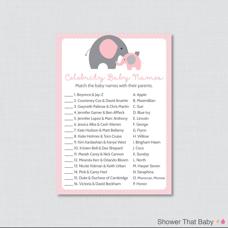 Celebrity Baby Shower Game Printable Elephant Celebrity Baby - Etsy