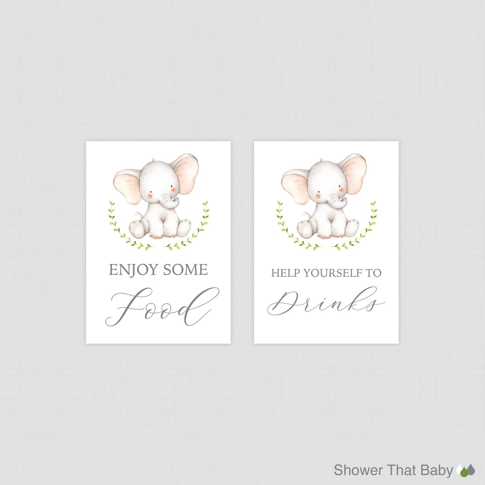 Printable Watercolor Elephant Baby Shower Table Signs - SIX Signs ...