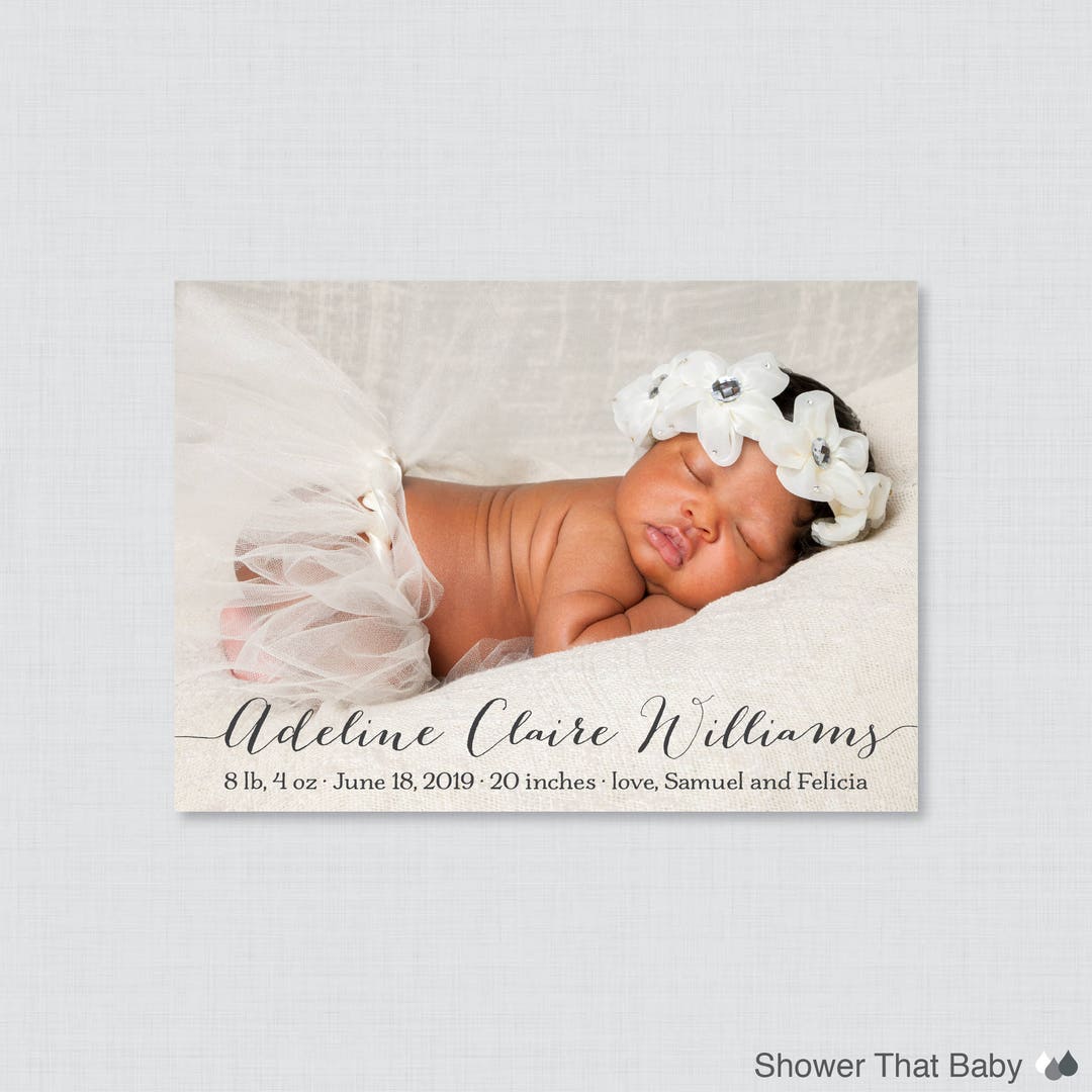 Printable or Printed Photo Birth Announcement Cards With Name in Script ...