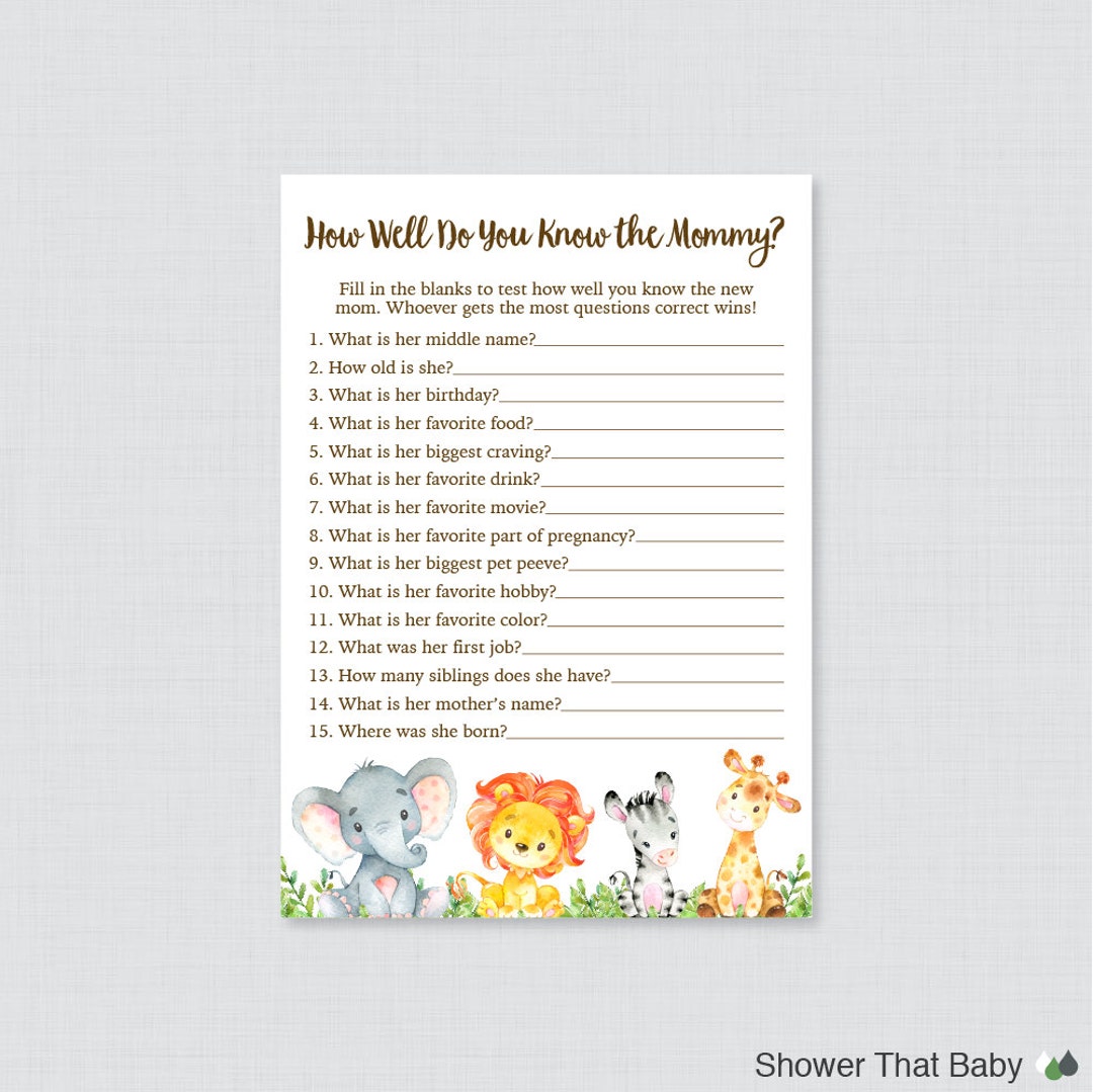Safari Baby Shower Printable How Well Do You Know the Mommy to Be Game ...
