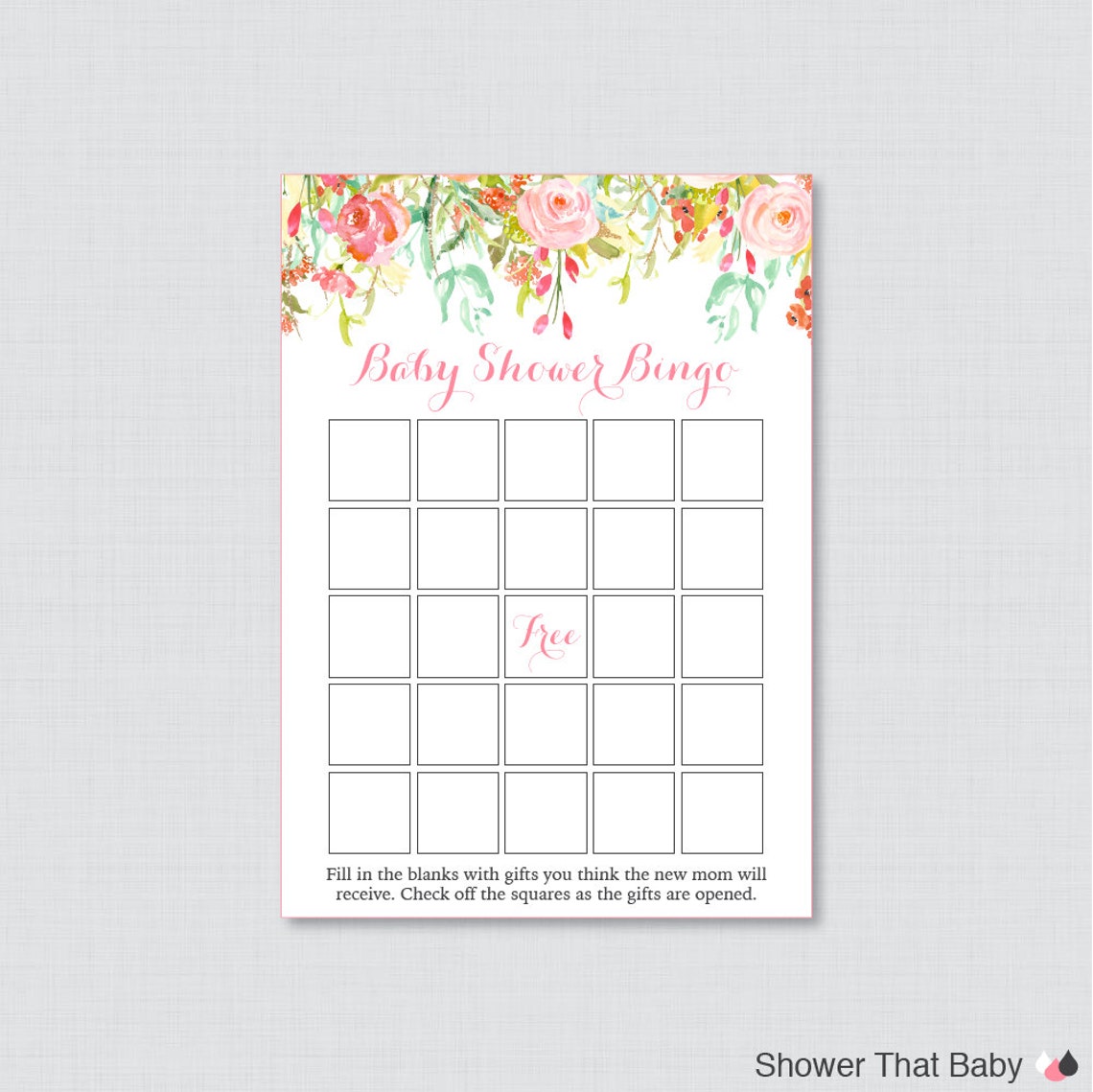 Floral Baby Shower Bingo Cards Printable Blank Bingo Cards | Etsy