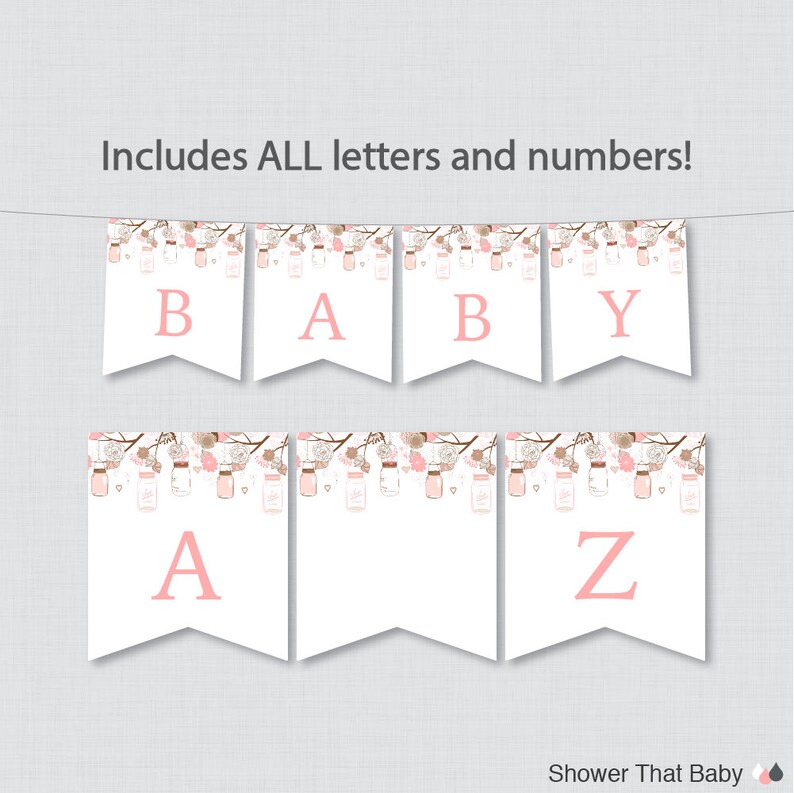 Printable Mason Jar Baby Shower Banner With ALL Letters and - Etsy