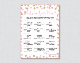 Pink and Gold Baby Shower Games What's in Your Purse Baby - Etsy