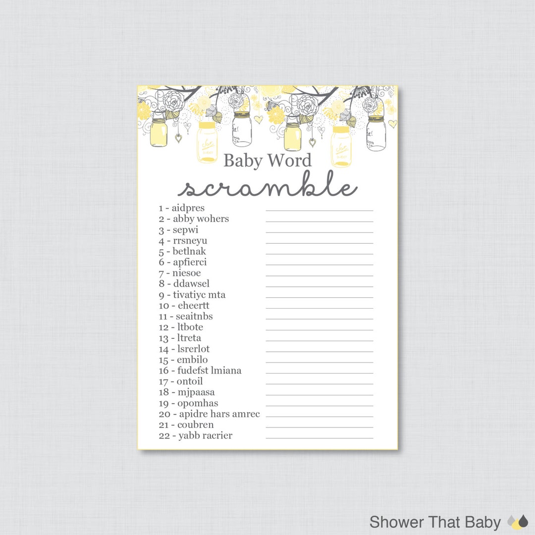 Baby Shower Word Scramble Game Mason Jar Printable Instant - Etsy