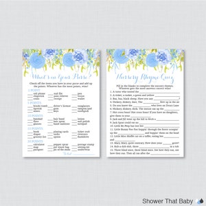 Blue Floral Baby Shower Games Package Seven Printable Games: Bingo ...