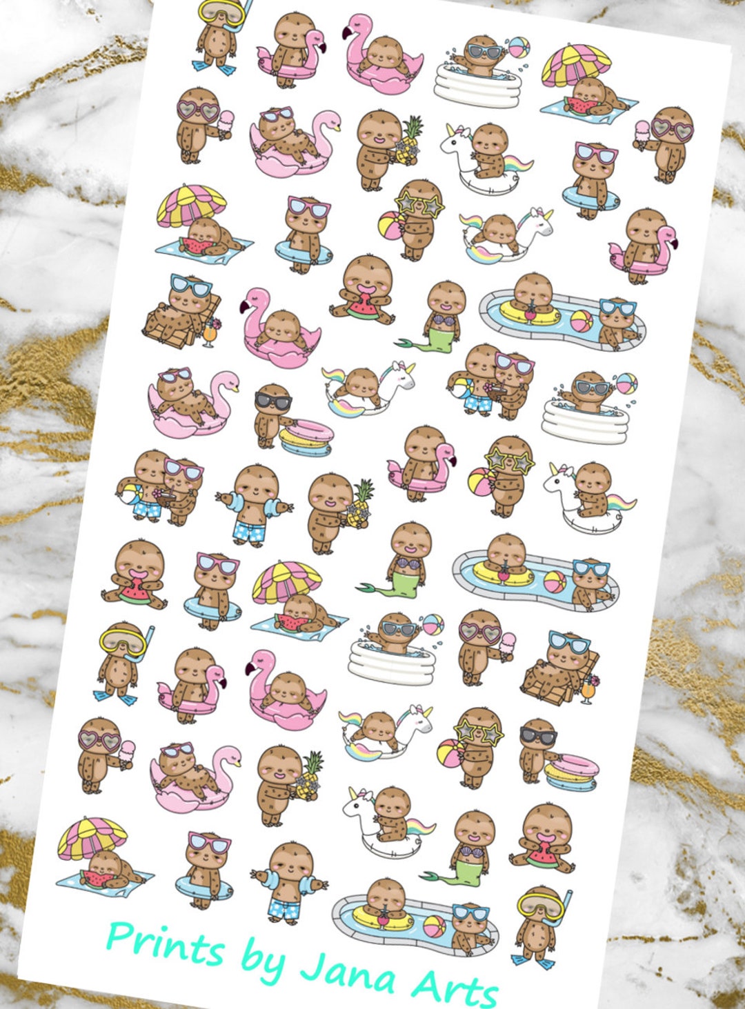 Cute Sloth - Pool Party – Planner Stickers, Kawaii Animals ...