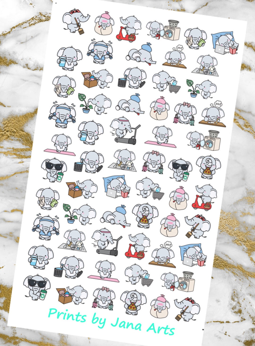 Kawaii Cute Elephant Activities Planner Sticker, Kawaii Stickers ...