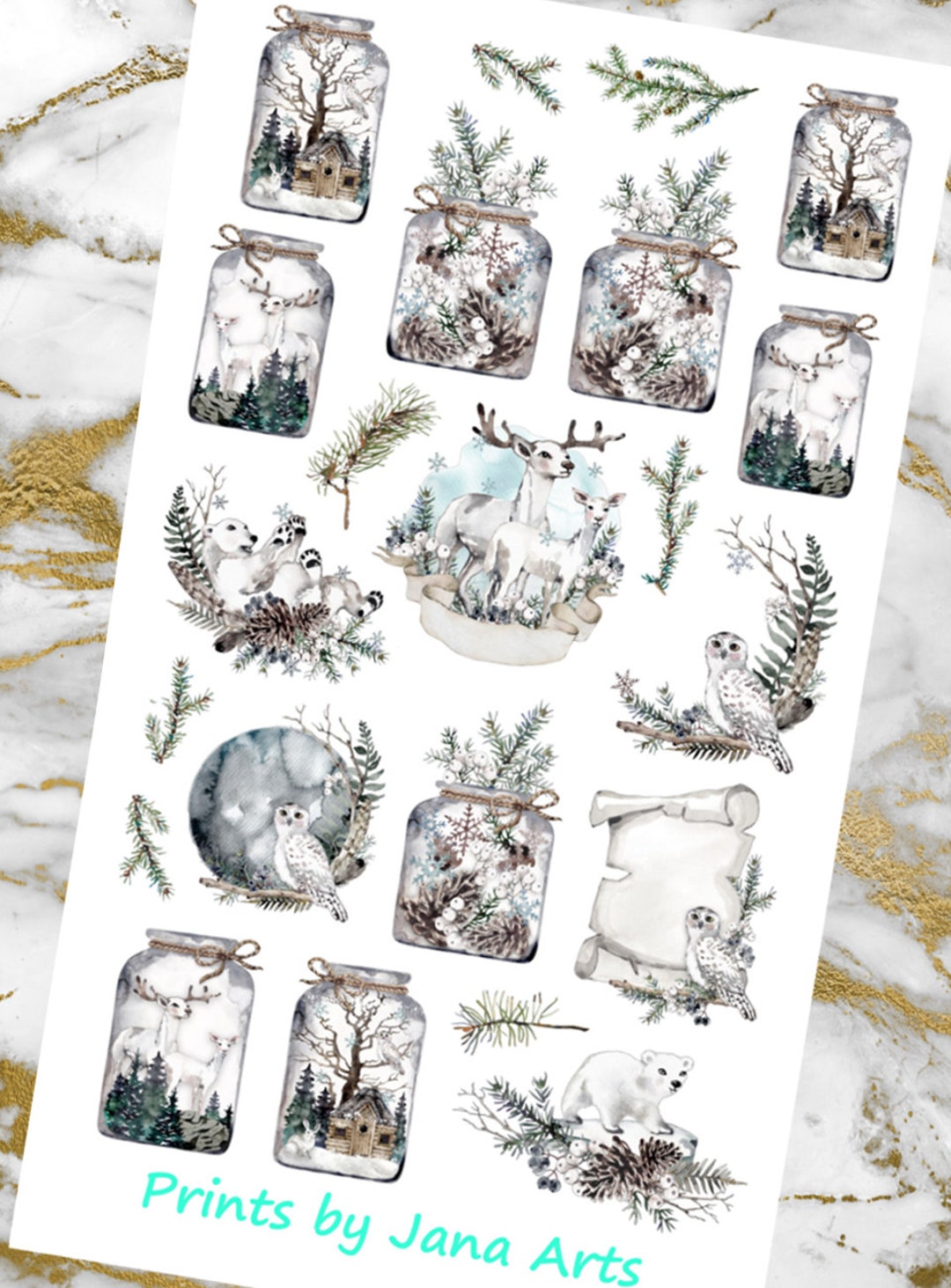 Arctic Animals Stickers Winter Stickers Watercolor Winter - Etsy