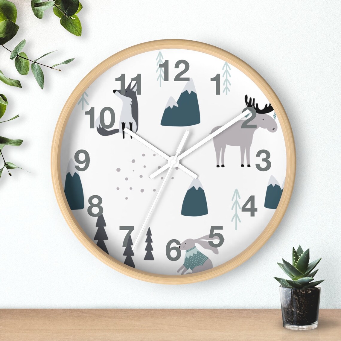 Kids Wall Clock Woodland Animals Neutral, Silent Wall Clock, Kids ...