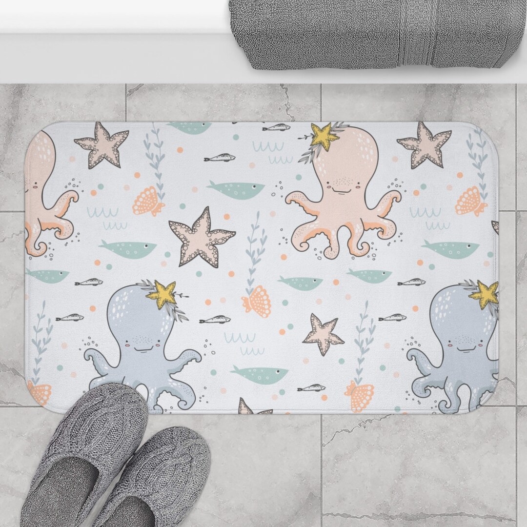 Kids Bath Mat Ocean Animals Gender Neutral, Kids Shower Mat, Kids Bath ...