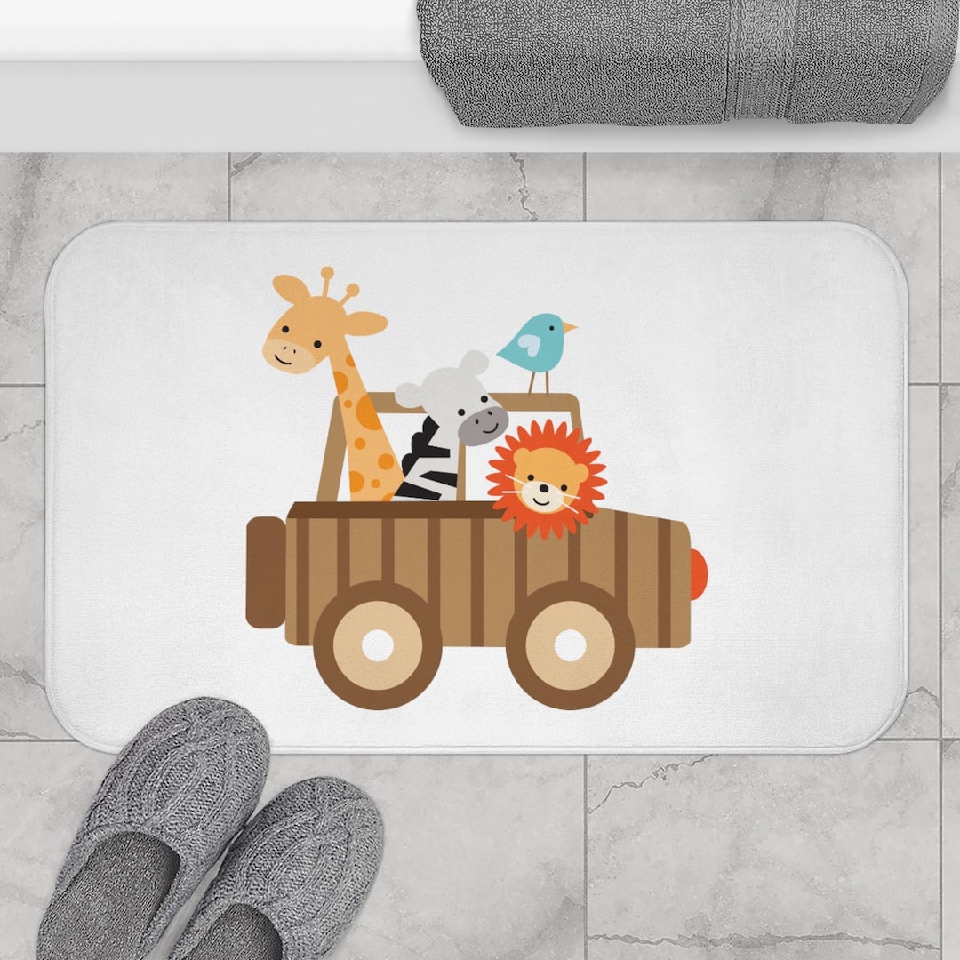 Kids Bath Mat Jungle Animals Gender Neutral, Kids Shower Mat, Kids Bath ...