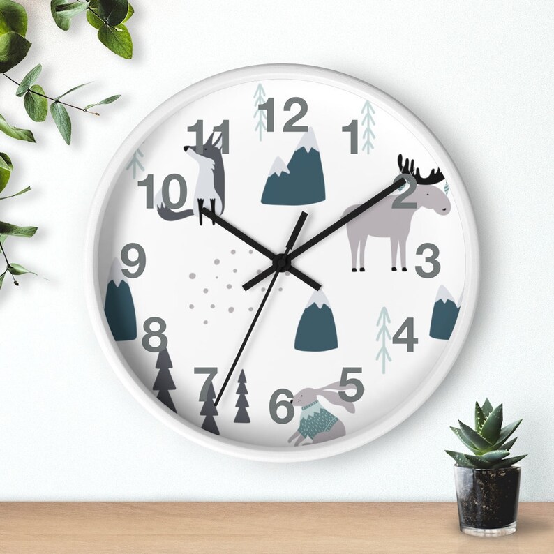 Kids Wall Clock Woodland Animals Neutral, Silent Wall Clock, Kids ...