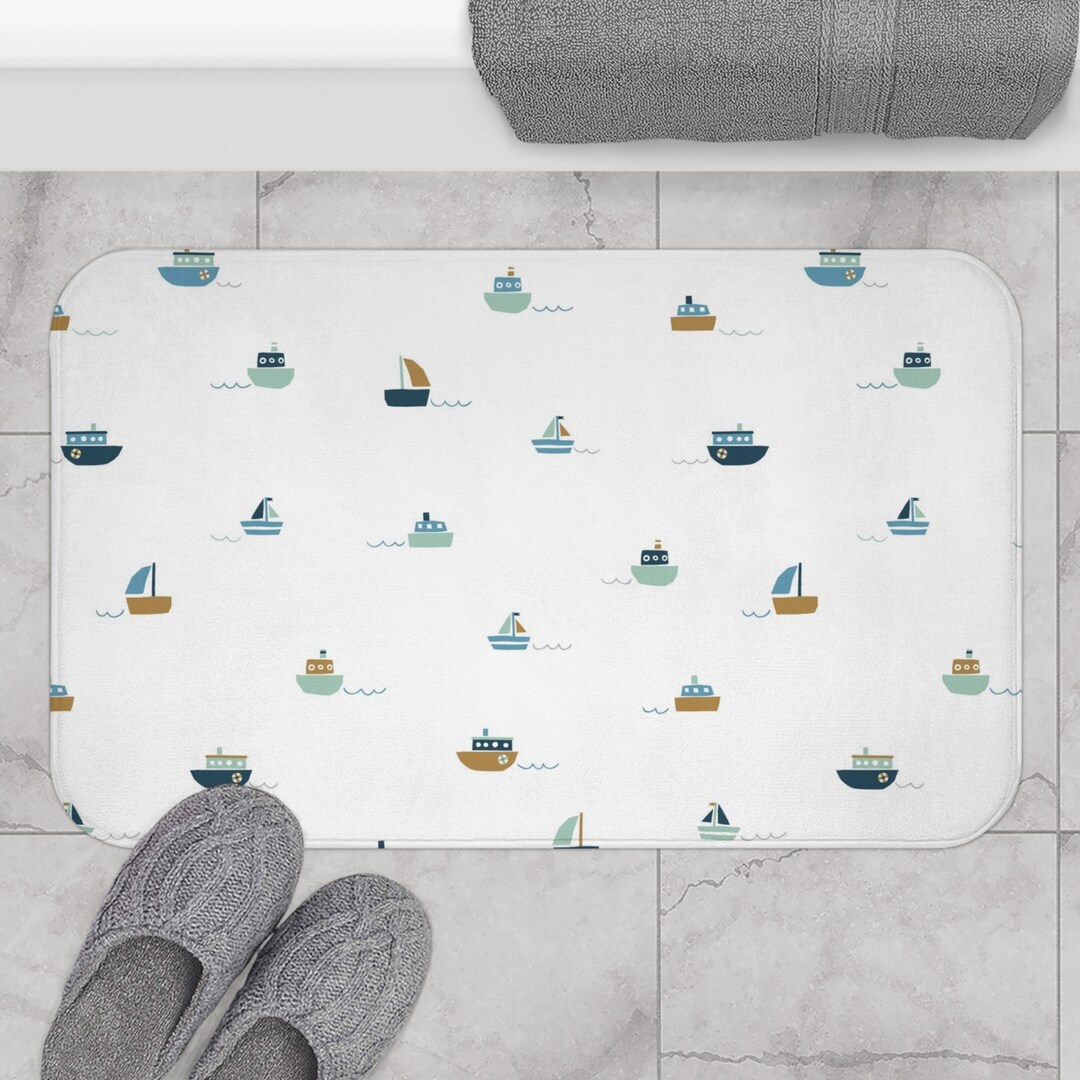 Boys Bath Mat Nautical Boats Ocean, Boys Shower Mat, Boys Bathroom ...
