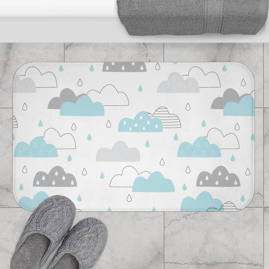 Kids Bath Mat Neutral Clouds, Kids Shower Mat, Kids Bathroom Decor ...