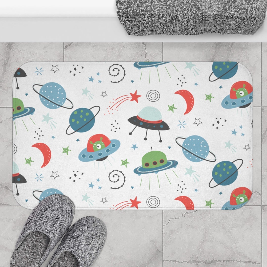 Boys Bath Mat Outer Space Aliens, Boys Shower Mat, Boys Bathroom Decor ...