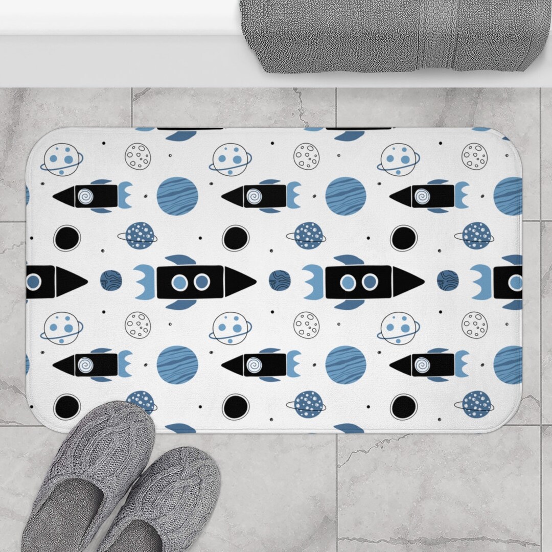 Boys Bath Mat Outer Space Rockets, Boys Shower Mat, Boys Bathroom Decor ...