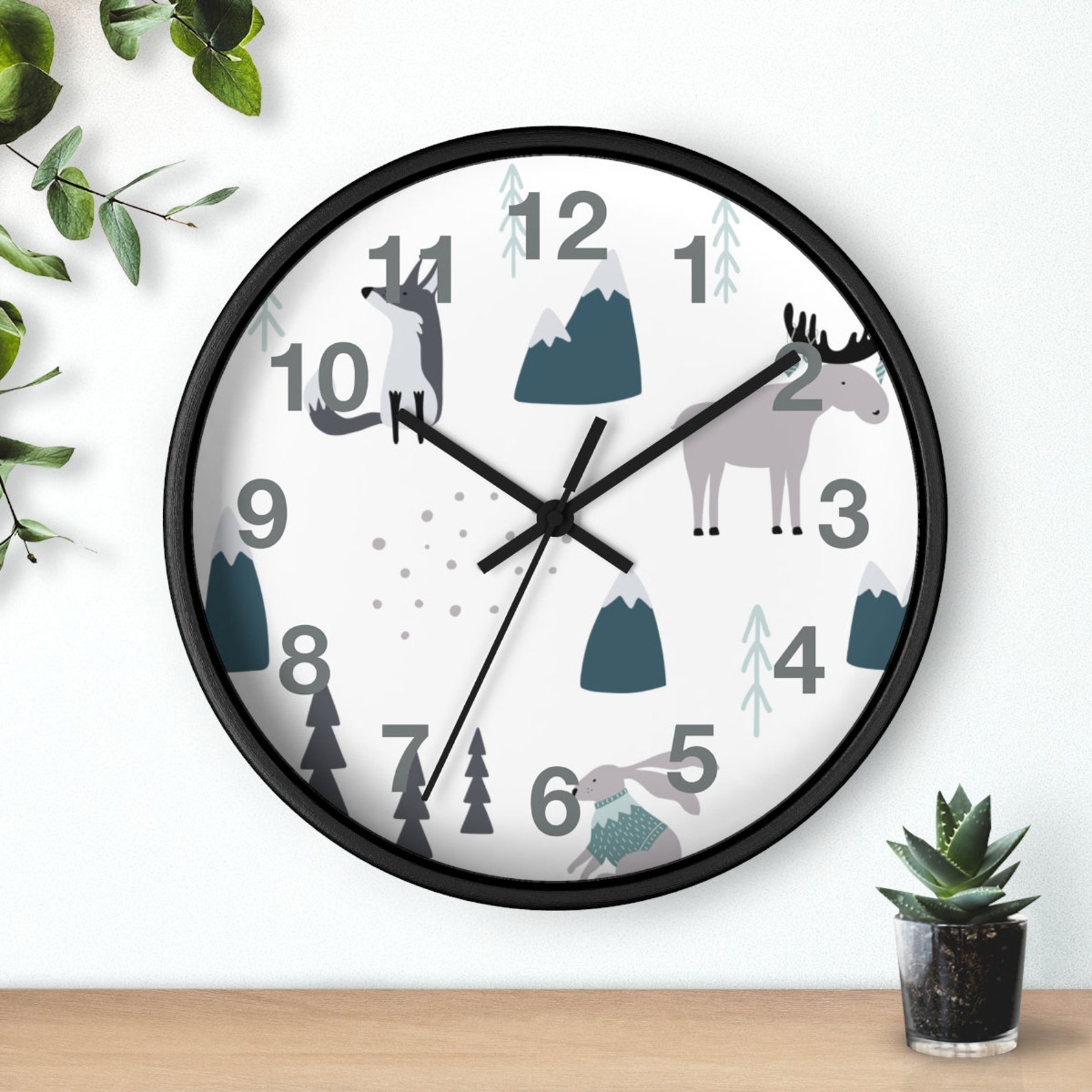 Kids Wall Clock Woodland Animals Neutral, Silent Wall Clock, Kids ...