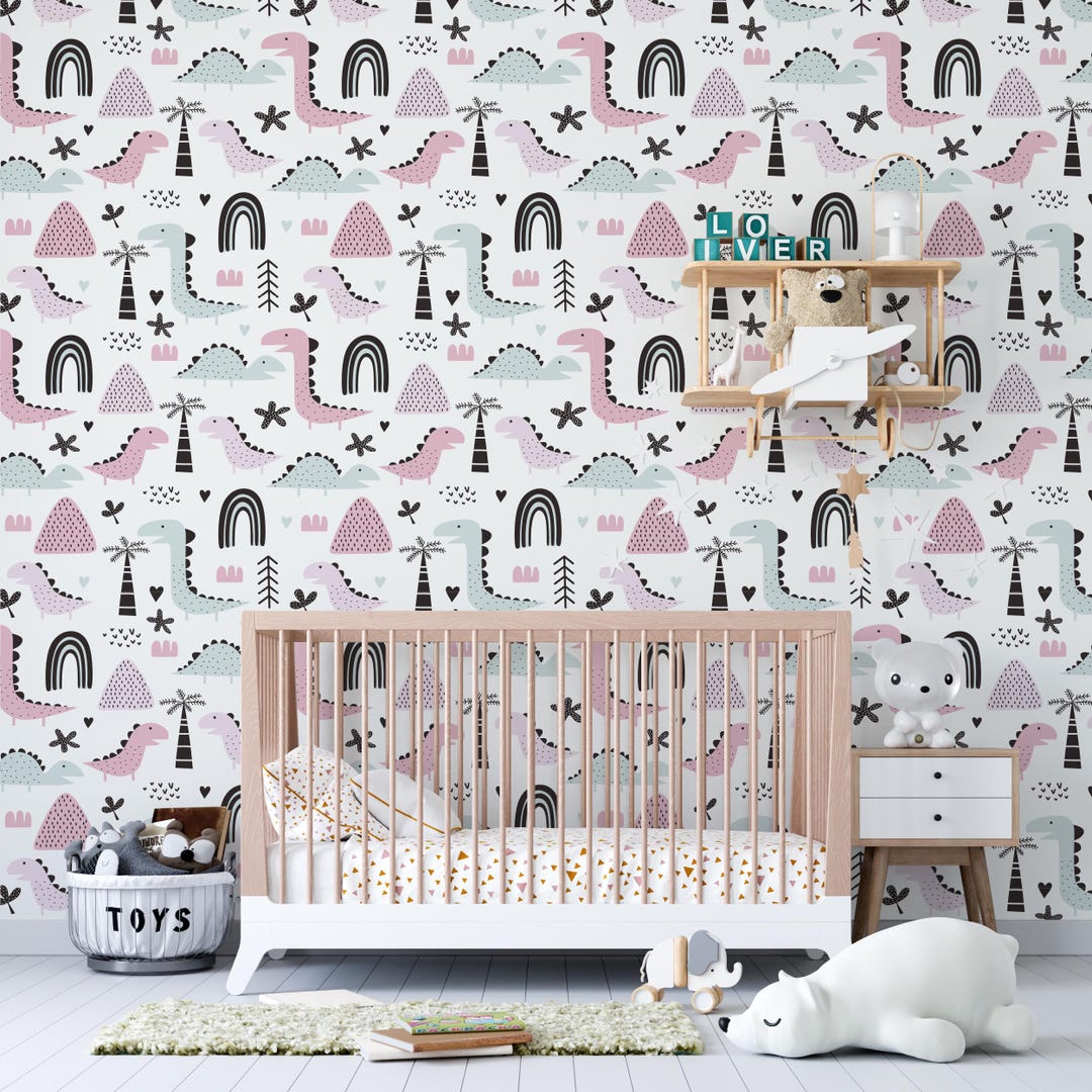 Girls Wallpaper Peel and Stick Dinosaurs, Baby Wallpaper, Baby ...