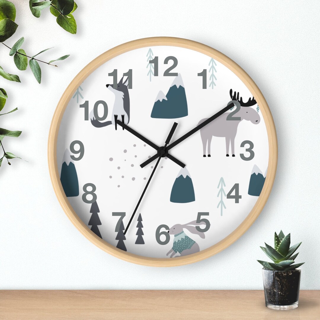 Kids Wall Clock Woodland Animals Neutral, Silent Wall Clock, Kids ...