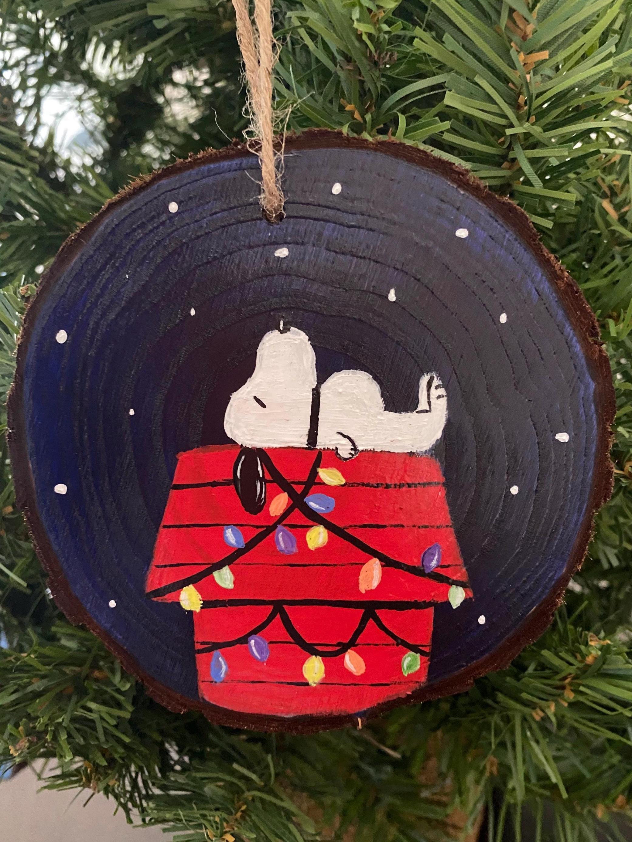 Snoopy on Wood Slice Ornament - Etsy