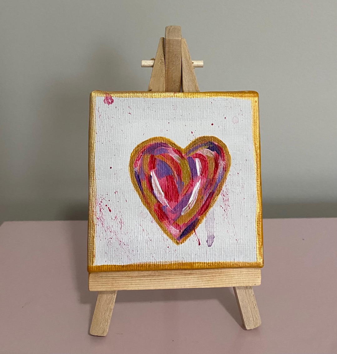 Mini Heart Painting on Canvas - Etsy