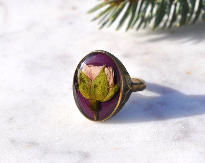 Pressed Flower Ring, Brass Ring, Rose Ring, Purplering, Real Flower Ring, Wildflower Ring ...