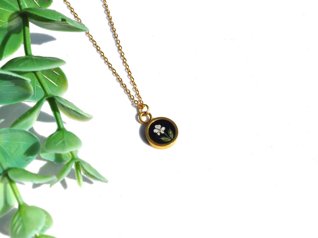 Tiny Gold Necklace, Tiny Necklace, Tiny Flower Necklace, Real Flower ...