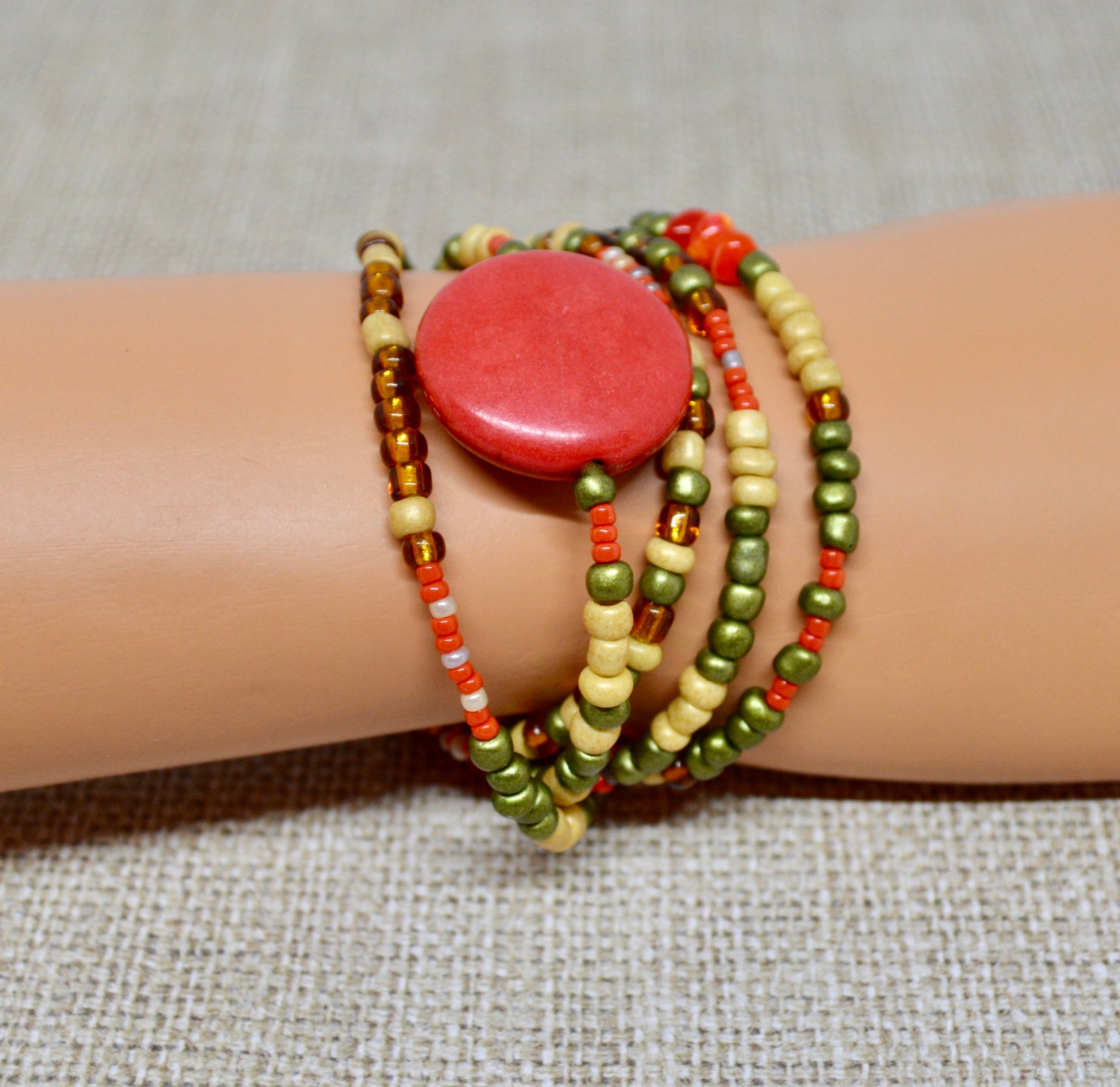 Bracelet Beaded Wrap Seed Bead Wrap Jewelry Orange Beaded Etsy