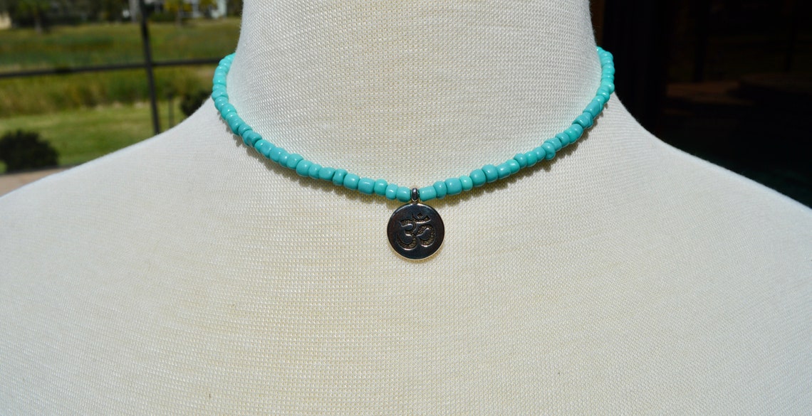 Choker Necklace OHM Charm Turquoise Seed Bead Necklace - Etsy