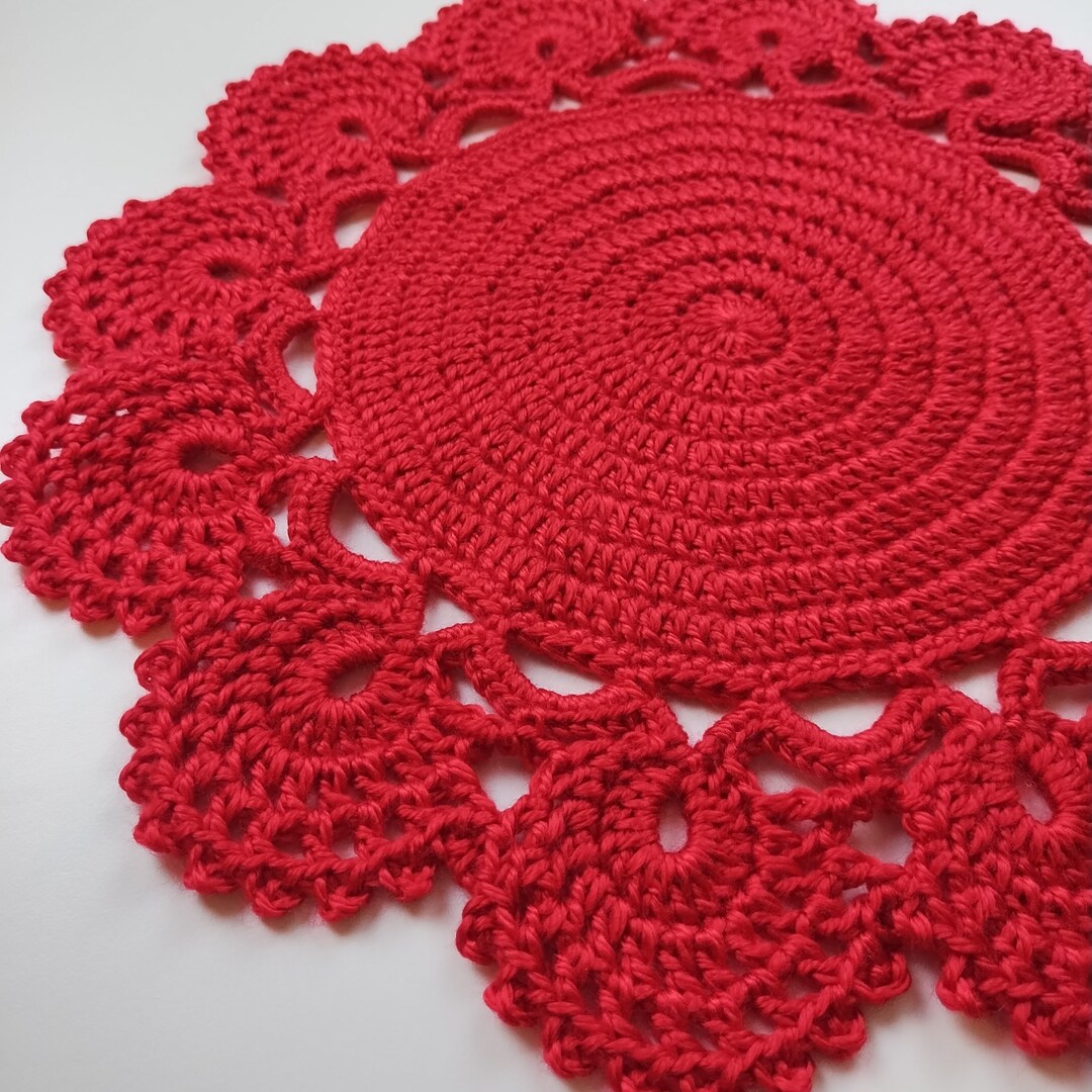 Handmade Red Velvet Crochet Doily: Home Decor Centerpiece (14x14 Inches ...