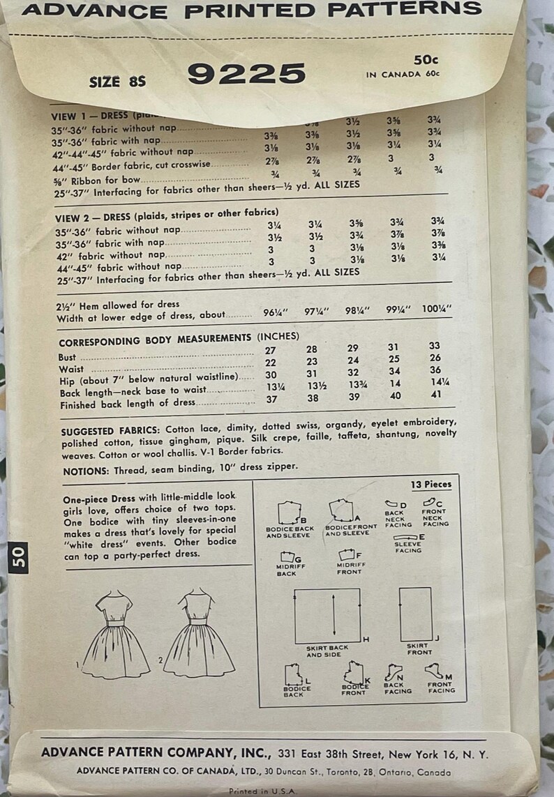 Vintage 1950's Advance Sewing Pattern 9225 - 1950's Teen Dresses - Etsy
