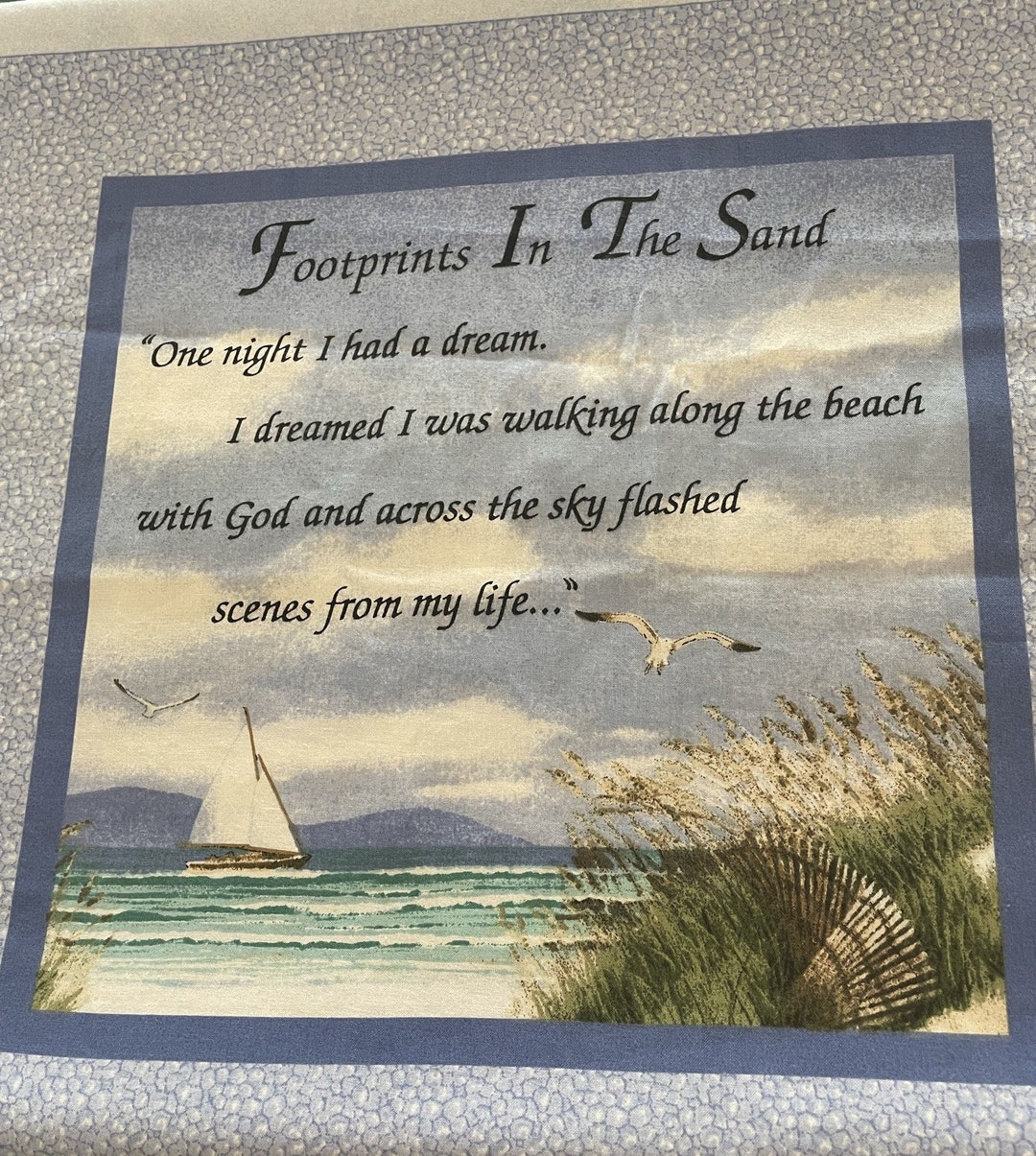 Footprints in the Sand - Mary Stevenson Poem- Pillow Panel - 1980's ...